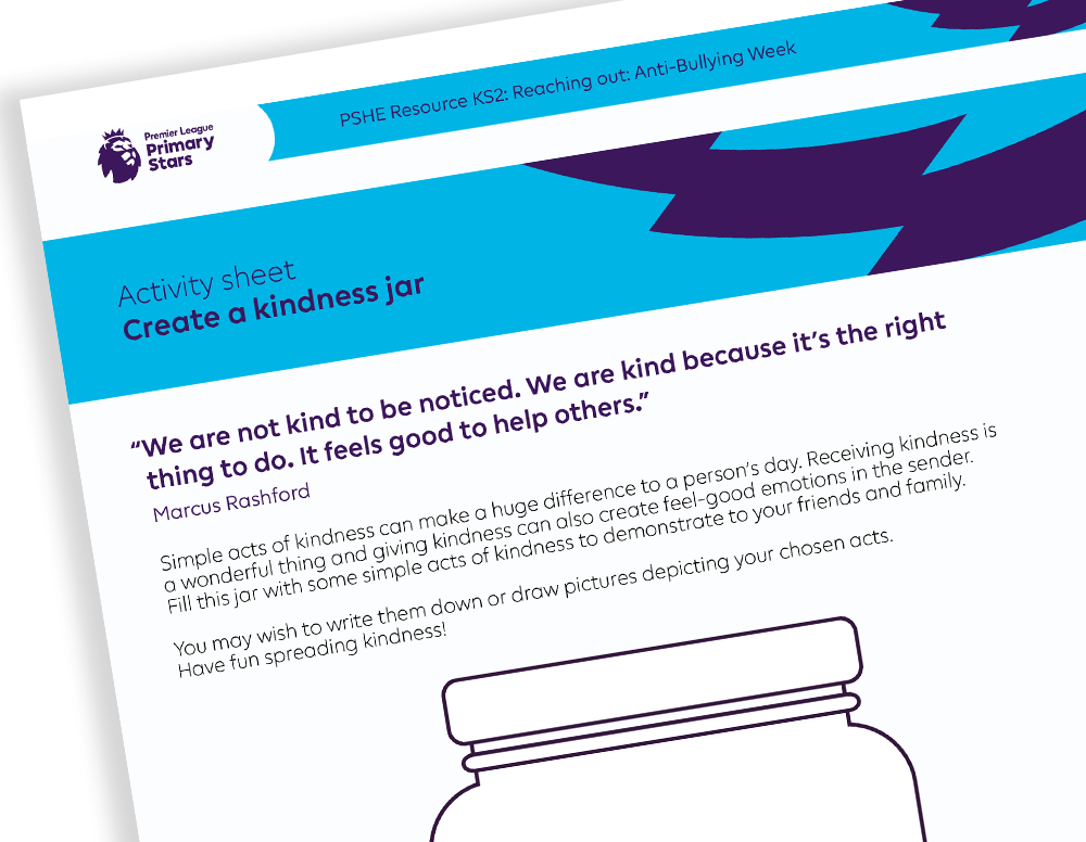 Premier League Primary Stars | Create a kindness jar worksheet